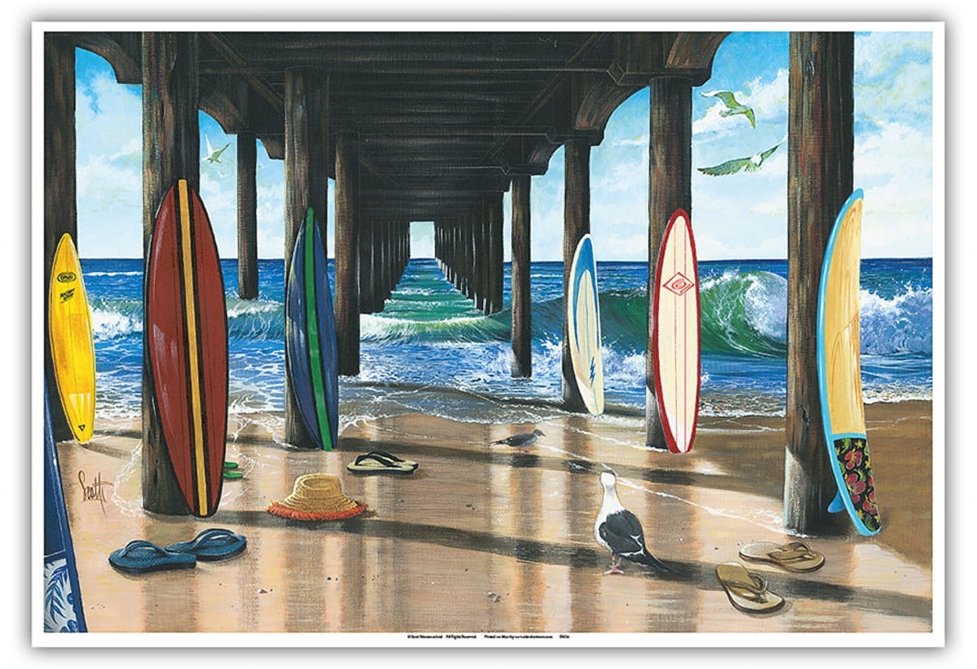 Pier Group - Surfboard Art - From an Original Color Painting by Scott ...
