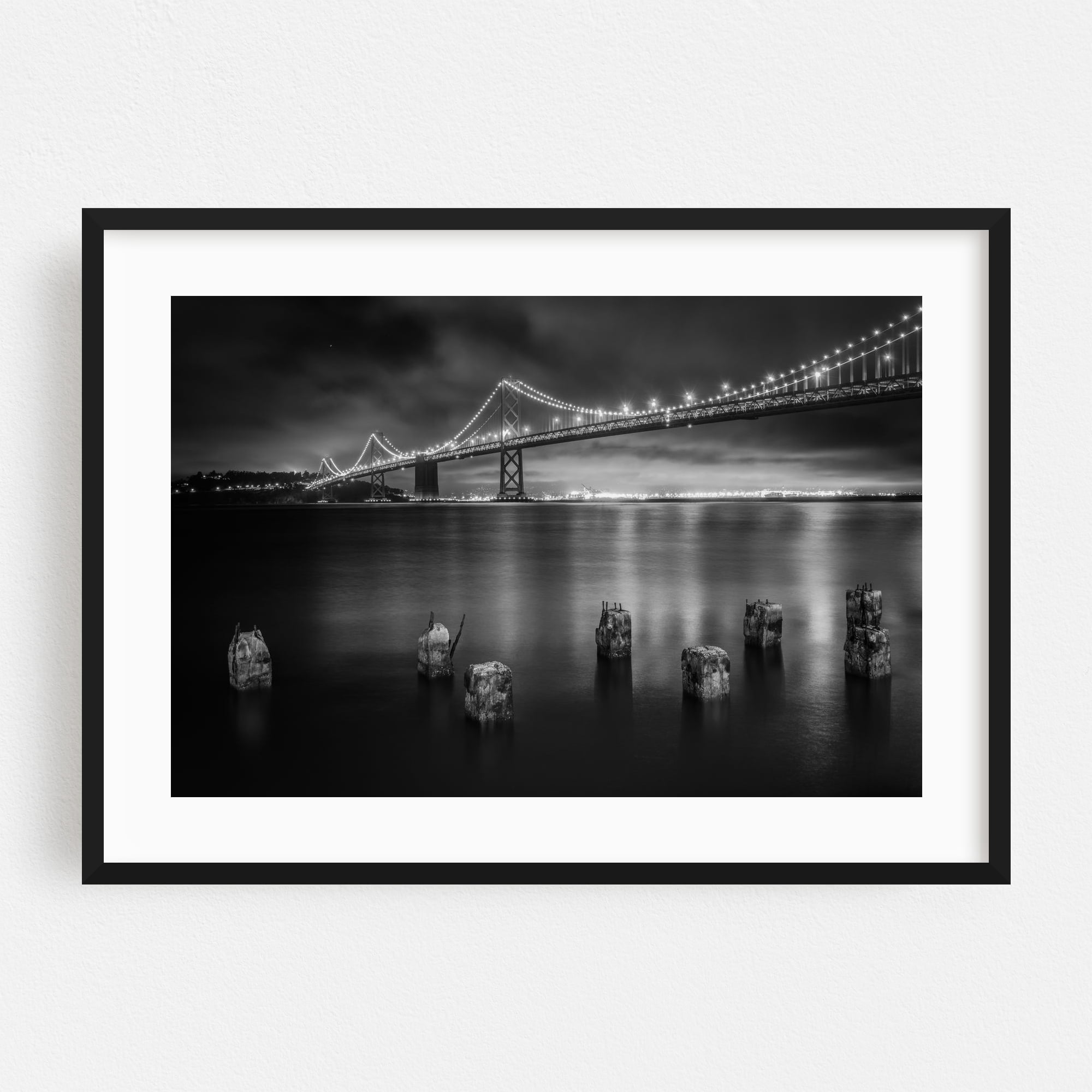Pier Pilings & the San Francisco - Oakland Bay Bridge B&W - San ...