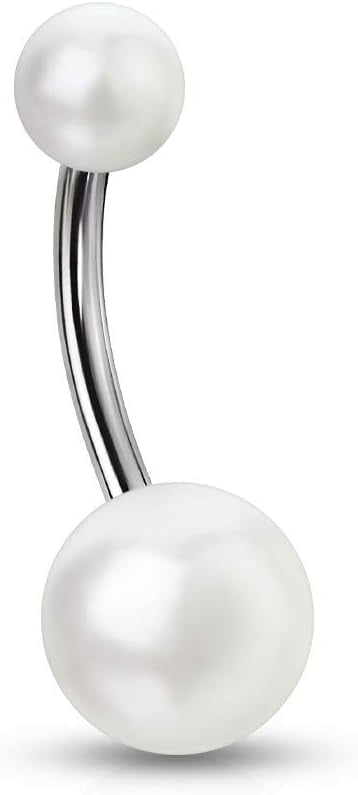 14G 316L Stainless Steel Imitation Pearl Navel Belly Button Ring ...
