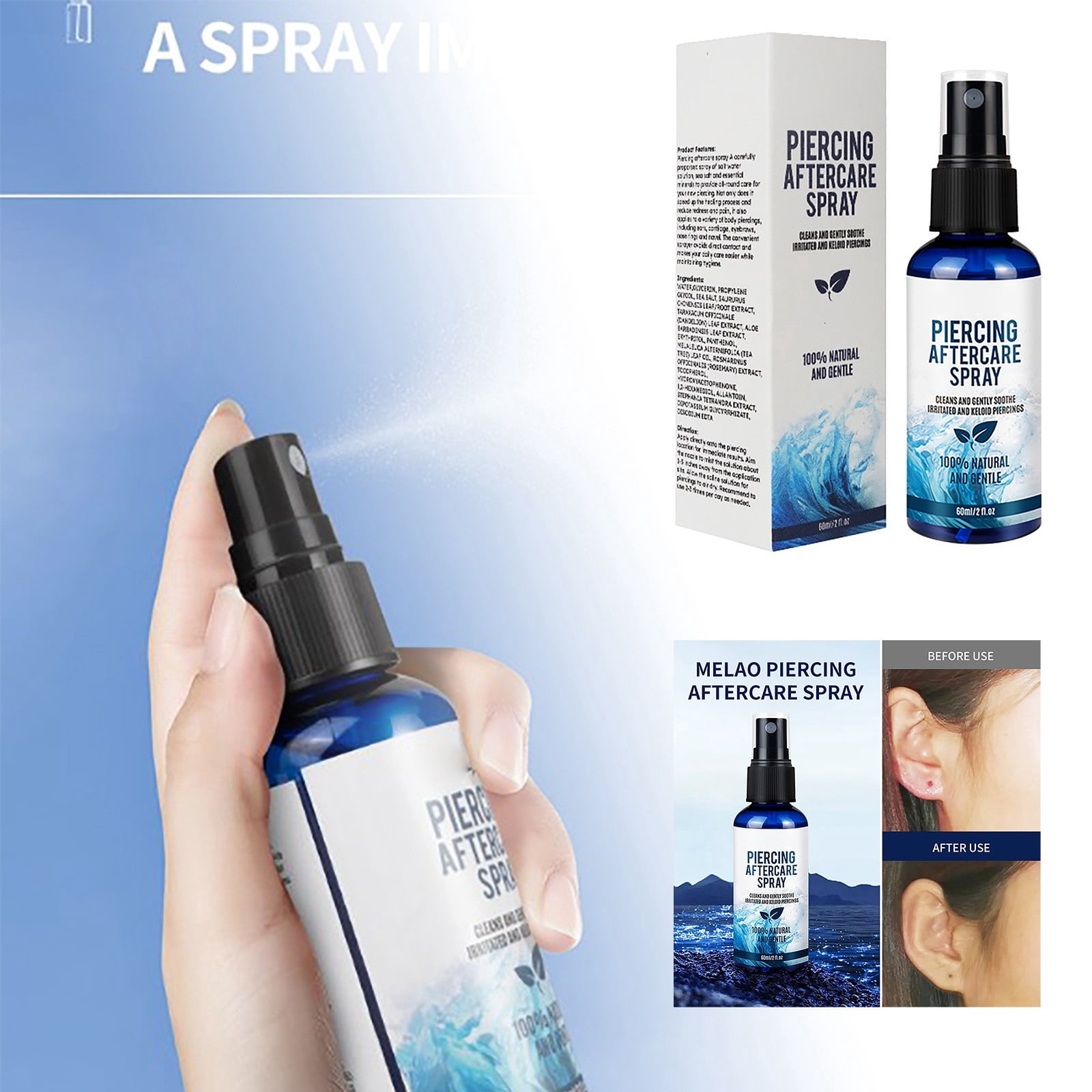 Piercing Care Spray Sea Ear Piercing Piercing Cleaning Spray Ear Stud ...