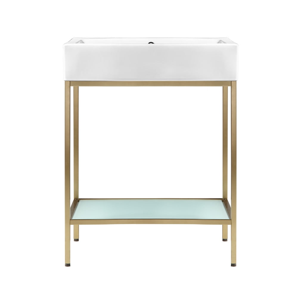 Pierre 24 Single, Freestanding, Open Shelf, Gold Metal Frame Bathroom ...
