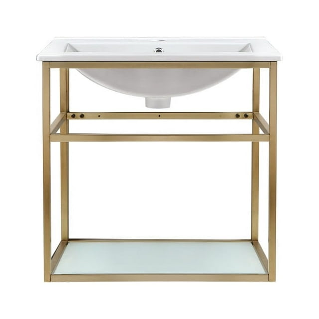 Pierre 24 Single, Open Shelf, Gold Metal Frame Bathroom Vanity ...