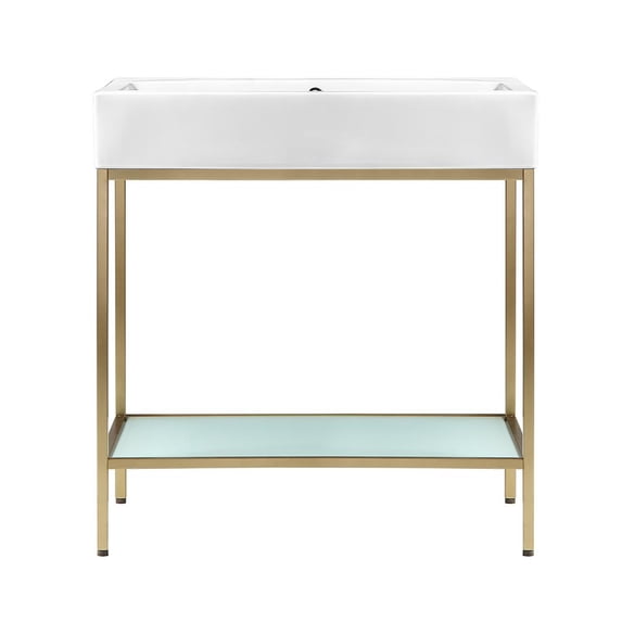 Pierre 32 Single, Freestanding, Open Shelf, Gold Metal Frame Bathroom ...