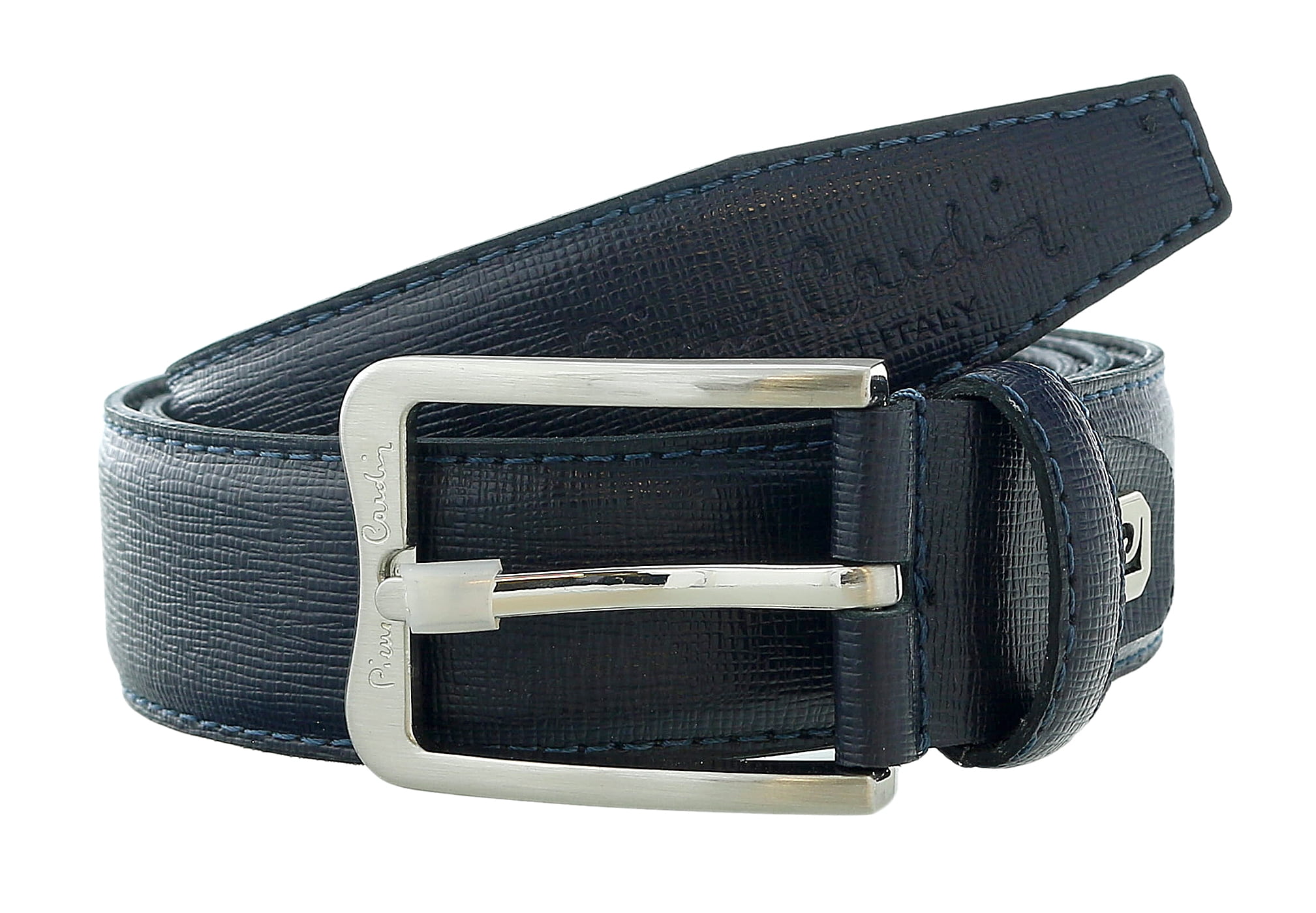 Pierre Cardin Navy Blue Textured Classic Silver D-Ring Adjustable Belt ...