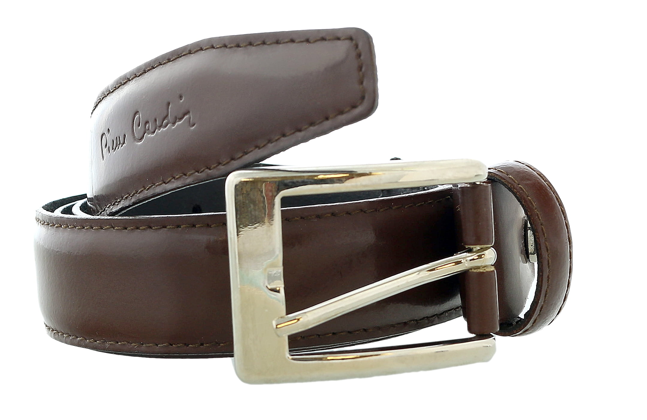 Pierre Cardin Shiny Brown Classic Silver D-Ring Adjustable Belt ...