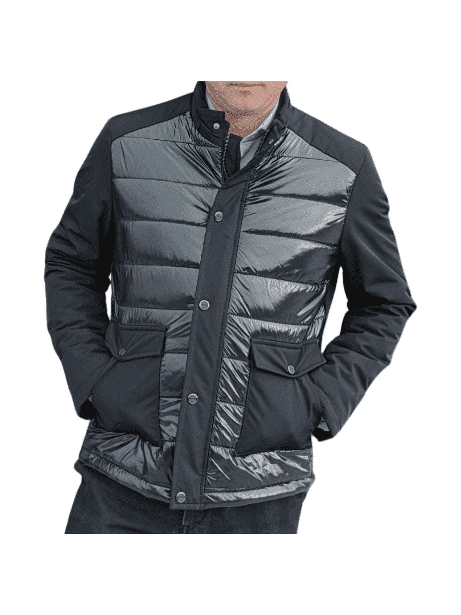 Pierre Carlos Mens Black Shiny Quilted Front Puffer Jacket Winter Coat ...