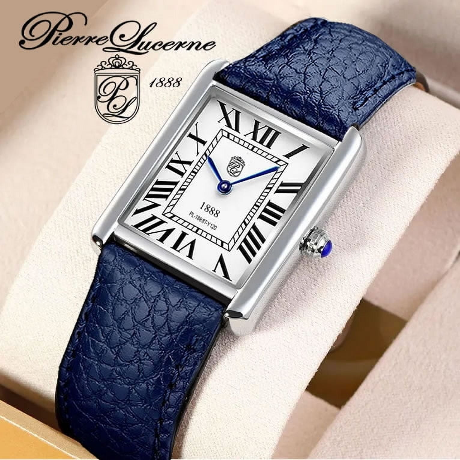 Pierre Lucerne 1888 Vintage Tank Style Swiss Inspired Mens Watch Blue ...
