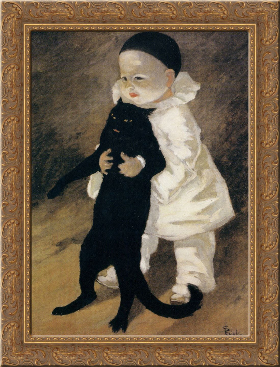 Pierrot and the cat 24x18 Gold Ornate Wood Framed Canvas Art by ...
