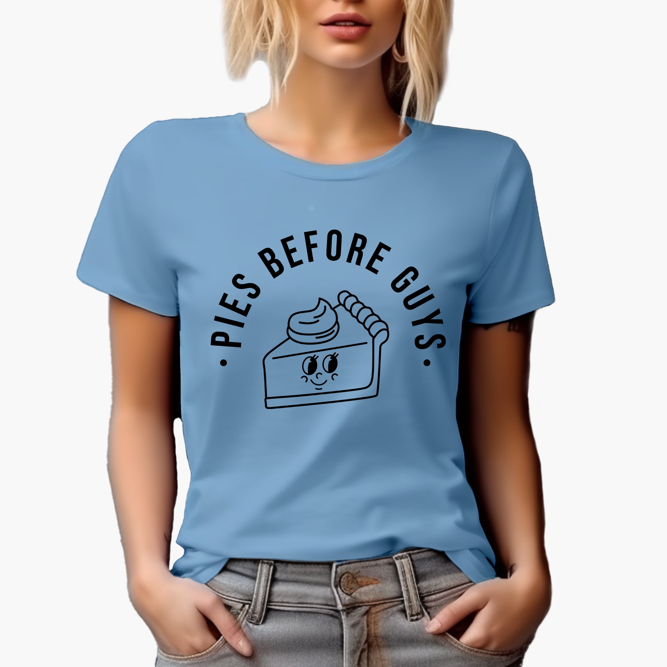 Pies Before Guys with a Pie, Fall Season Art Merch Gift, Baby Blue T ...