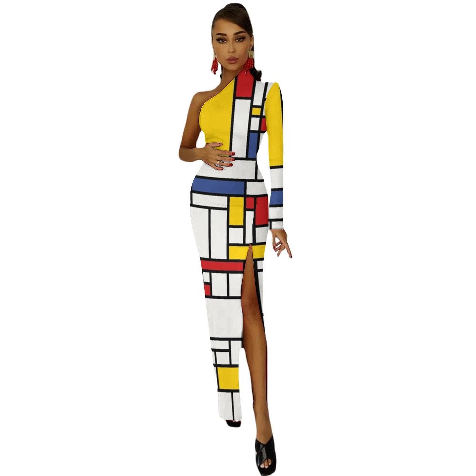Piet Mondrian Half Dleeve Split Dress wedding dresses for woman beach ...