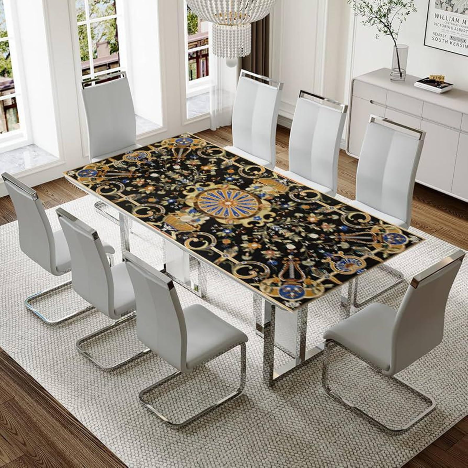 Pietra Dura Black Marble Inlay Table Top – Exquisite Semi-Precious ...