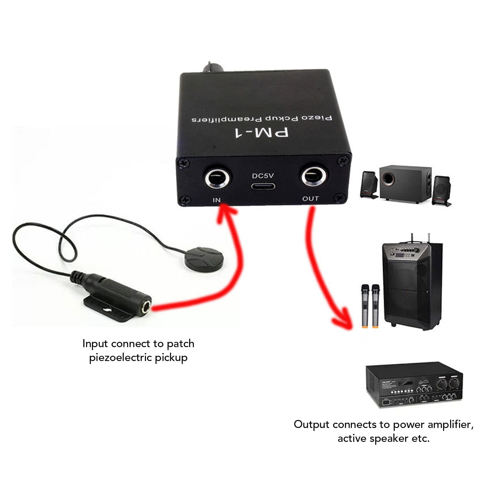 Piezo Pickup Preamp Amplifier, Rechargeable, Low Noise, For Guitar ...