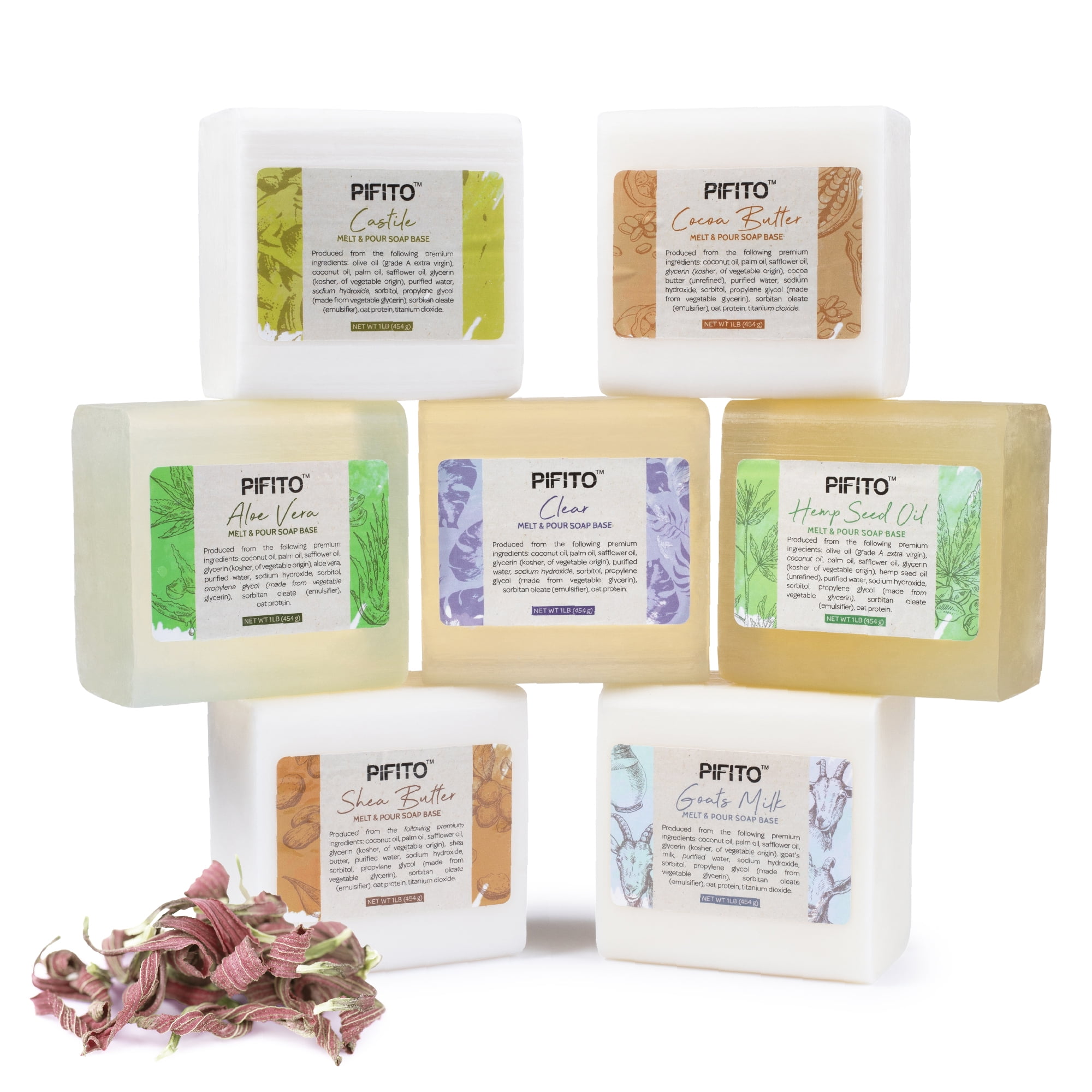Pifito Melt And Pour Soap Base Sampler 7 Lbs │ Assortment Of 7 Bases