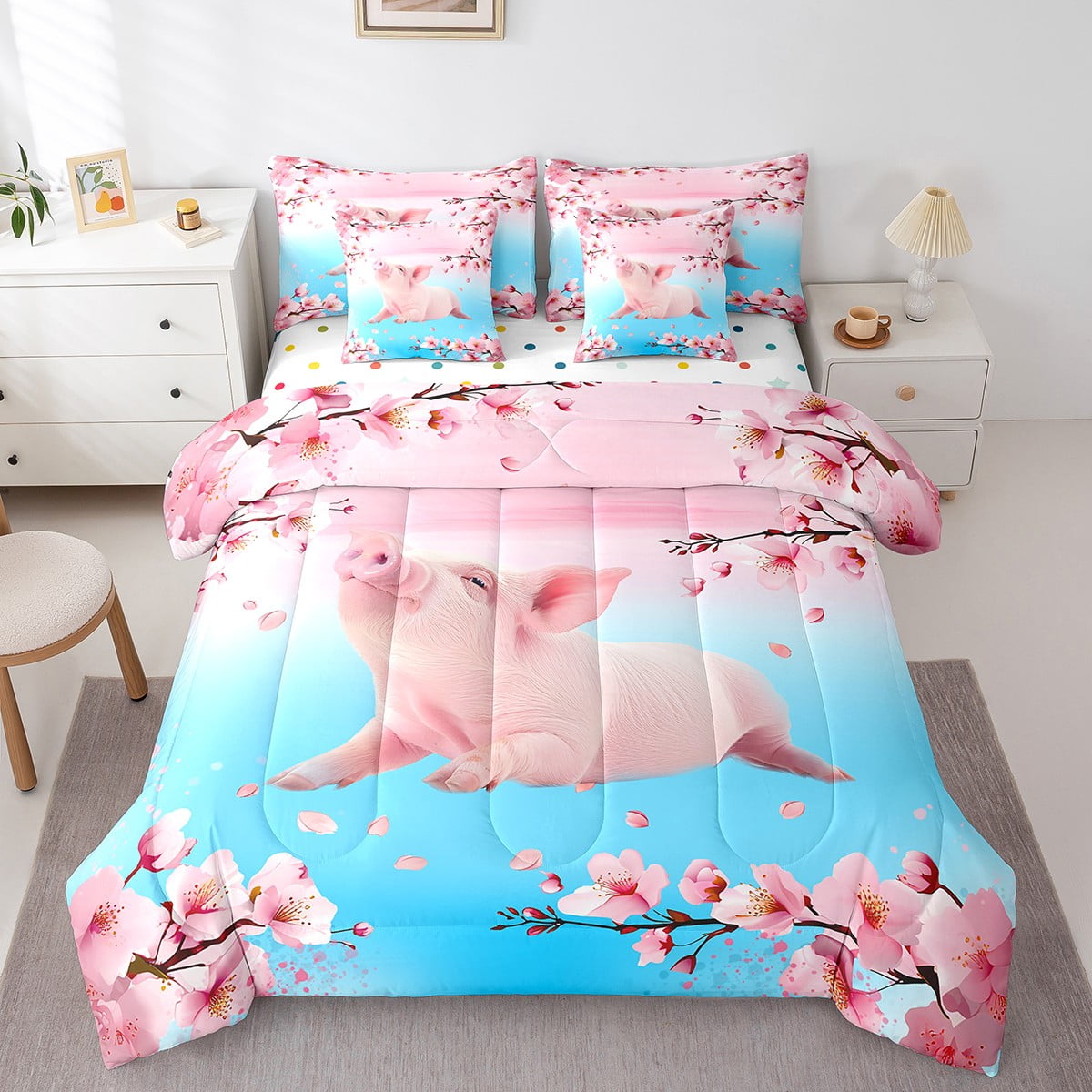 Pig 7 Piece Comforter Set Full Bed in a Bag,Farm Animals Bedding Sets ...