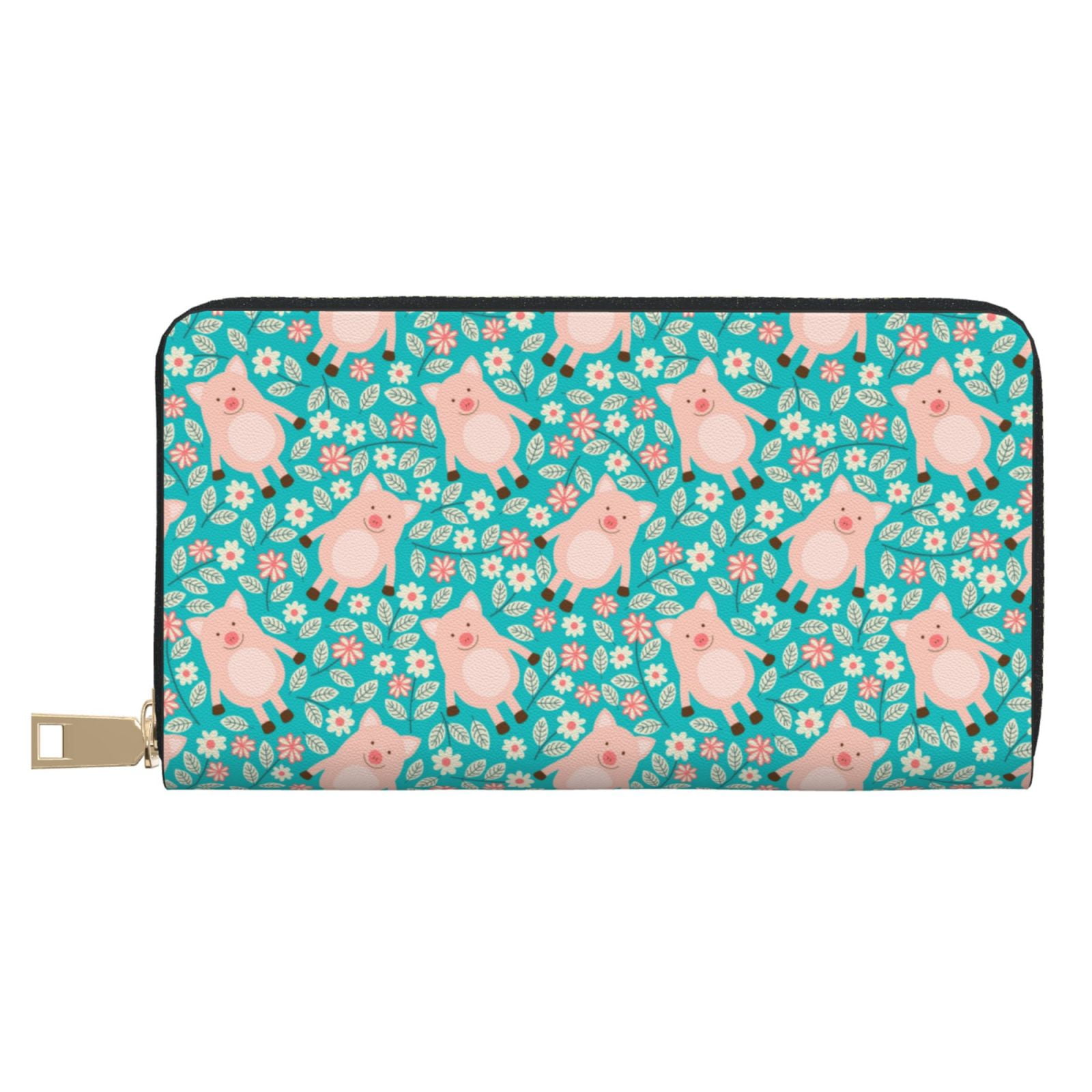 Pig And Flower Wallet Women, Leather Bifold Multi Card Wallet, Women's ...
