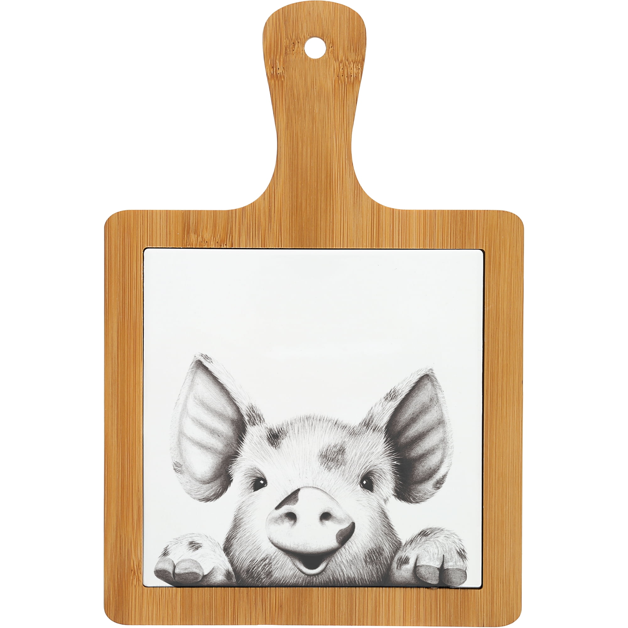 Pavilion Gift Company - Pig - Bamboo & Ceramic Tile Trivet - Walmart.com