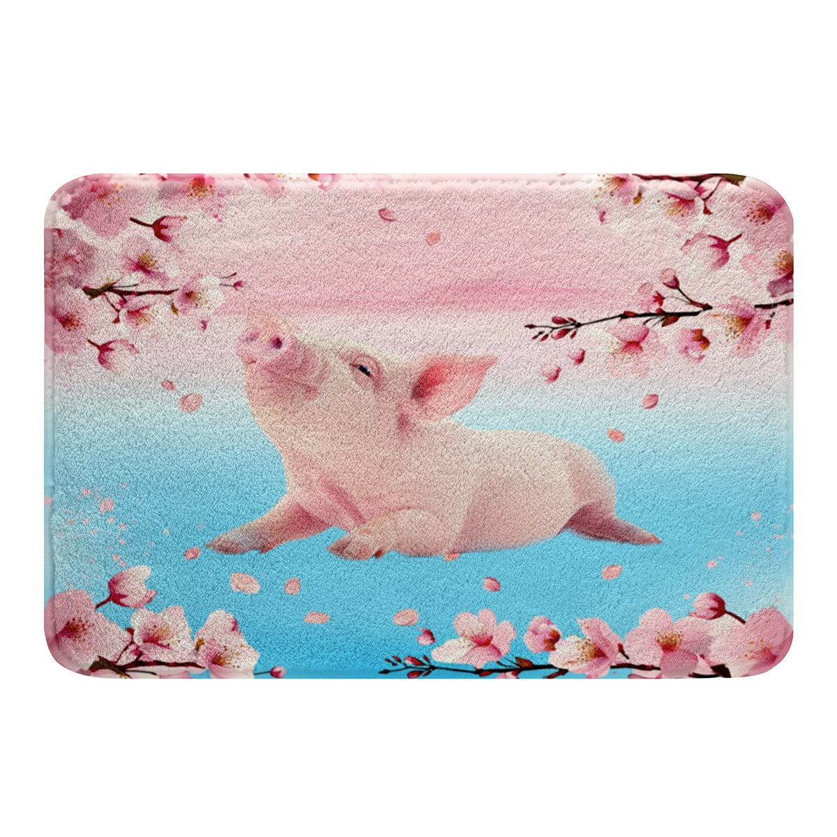 Pig Bath Mat Farm Animals Bathroom Accessories 16"x24",Cherry Blossom ...