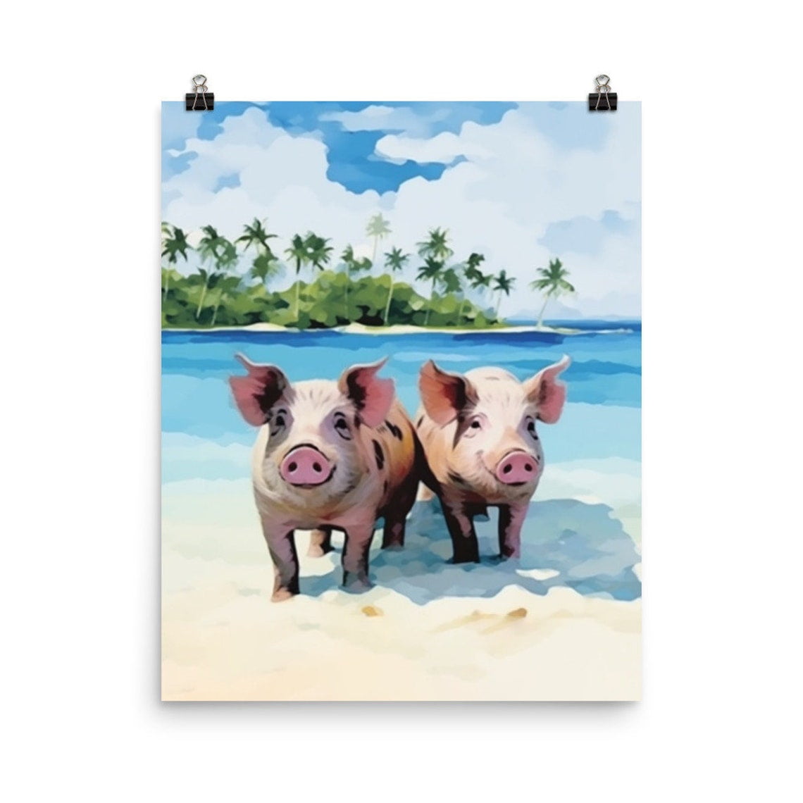 Pig Beach Print, Bahamas Tropical Coastal Art, Caribbean Island ...