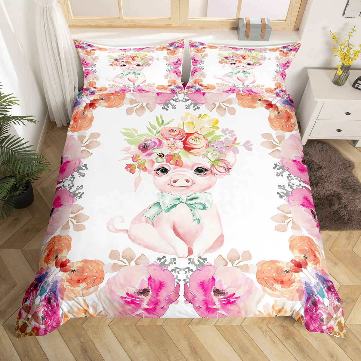 Pig Bedding Set King Size for Girls Women,Rustic Decor Farm Animals ...