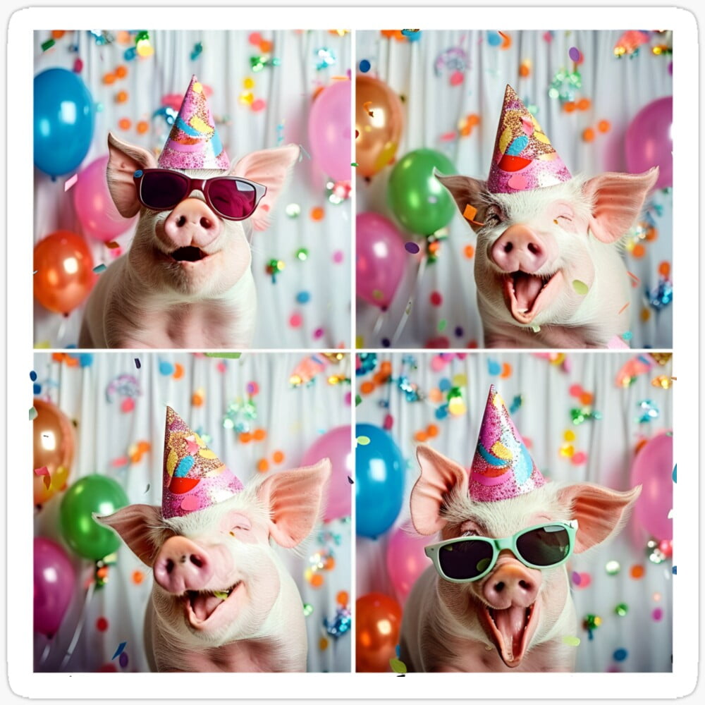 Pig Birthday Celebration Adorable Farm Animal In Party Hat Stickerphone ...
