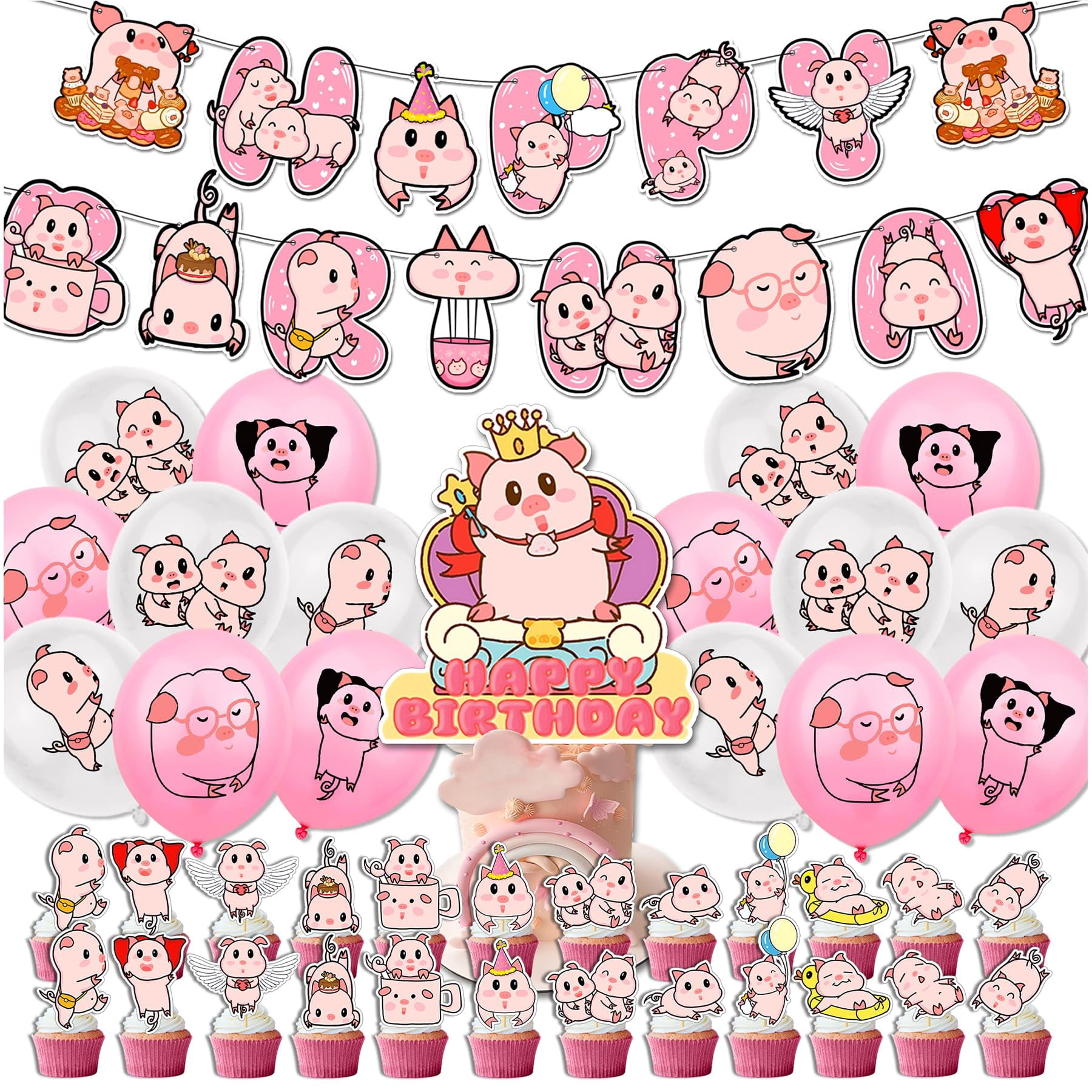 Pig Birthday Party Supplies MMF7 Cute Pig Party Decorations Include ...