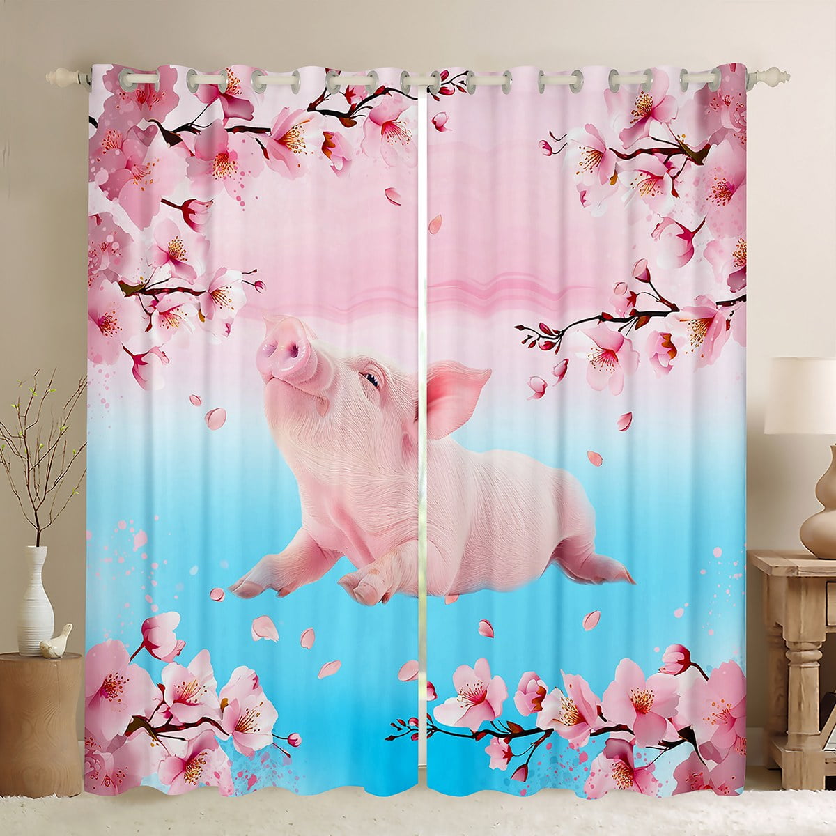 Pig Blackout Curtains Farm Animals Curtains for Living Room 2 Panels 42 ...