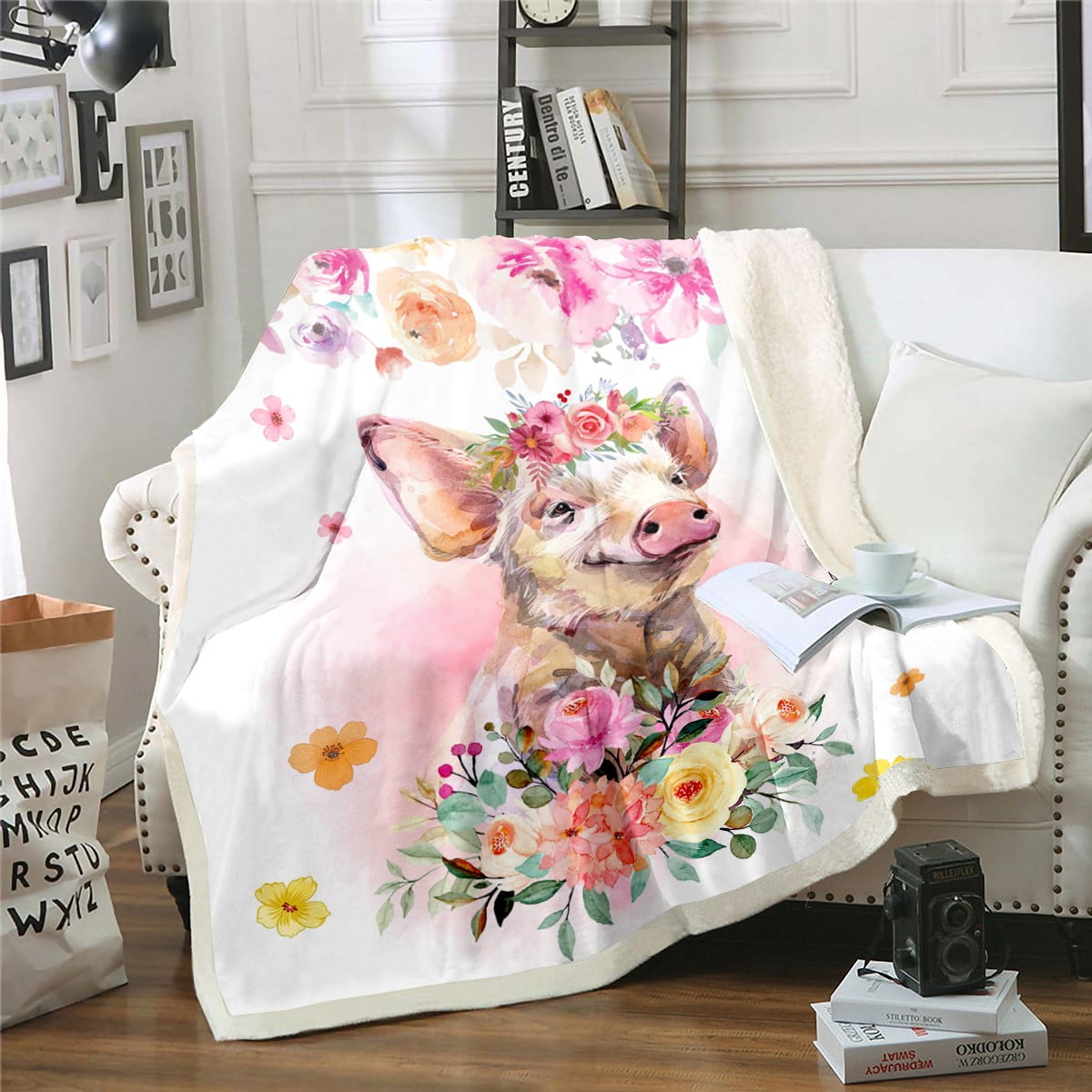 Pig Blanket Boho Floral 40"x50" Throw Blanket,Farm Animals Fleece ...