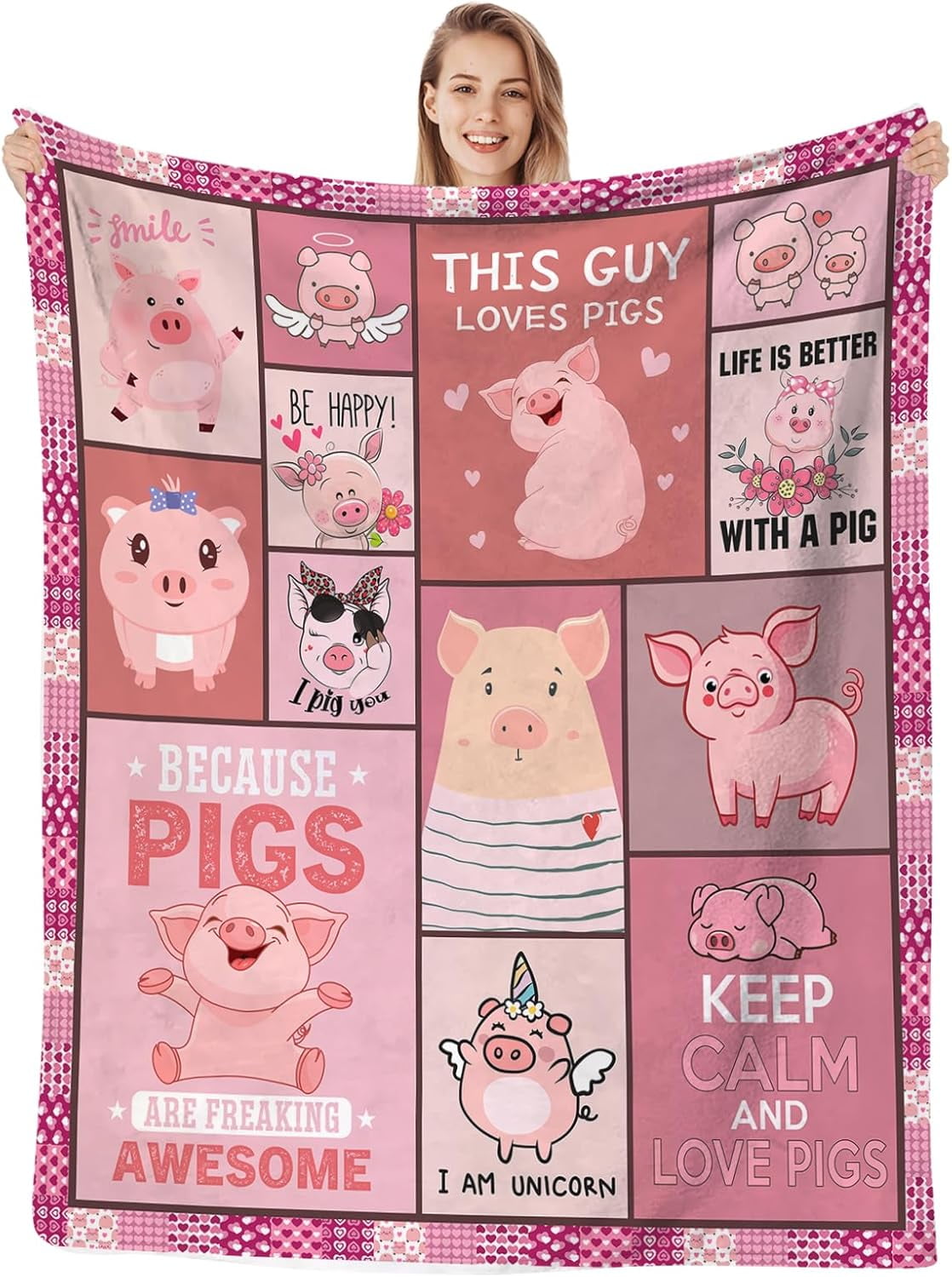 Pig Blanket Cute Pig Gifts for Pig Lovers Girls Women, Pink Pigs Piglet ...