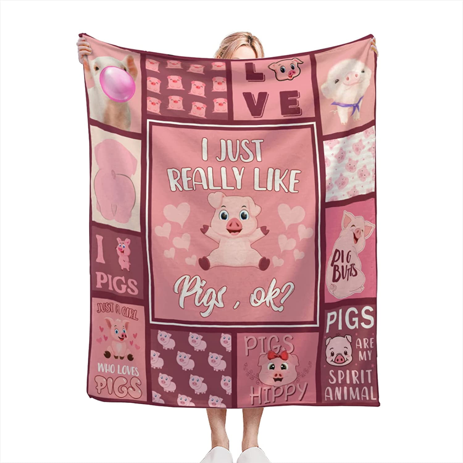 Plush Fleece Printed Animal Pig Blanket for Adults, Kids, Rustic ...