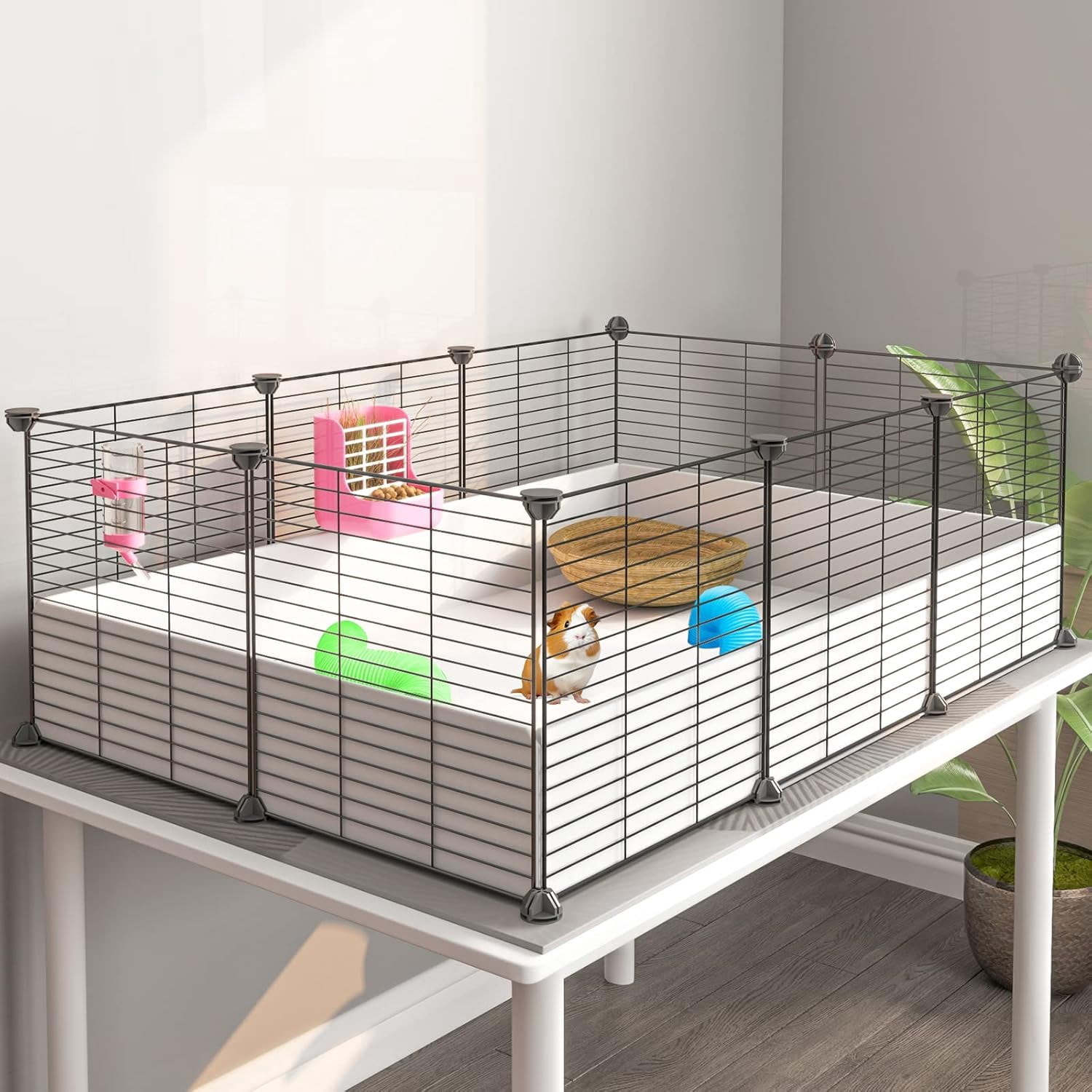 Pig Cage,Indoor Habitat Cage with Waterproof Plastic Bottom,Playpen for ...