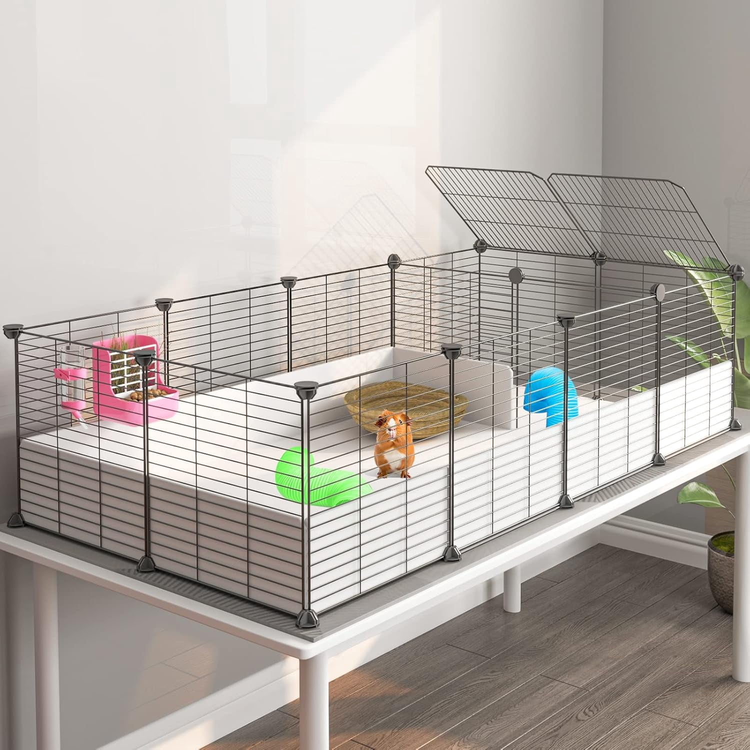 Pig Cage,Indoor Habitat Cage with Waterproof Plastic Bottom,Playpen for ...