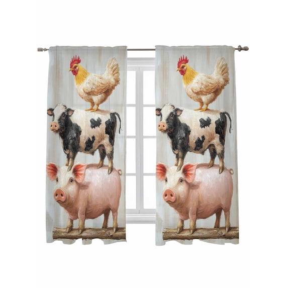 Pig Cow Chicken Curtains 72 Inch Length,Sheer Curtains for Bedroom ...