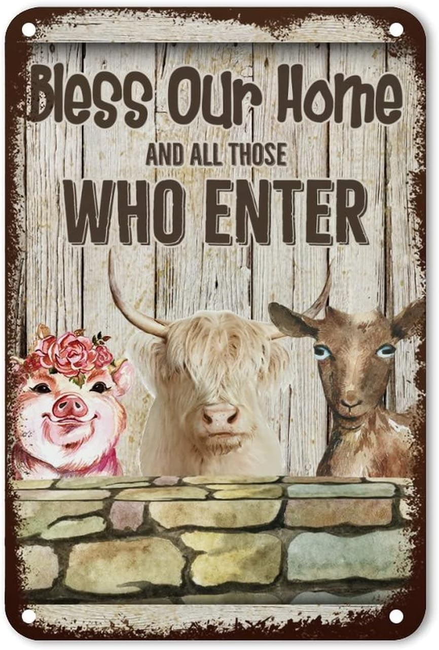 Pig Cow Sheep Together on The Farm Sign Bless Our Home and All Those ...