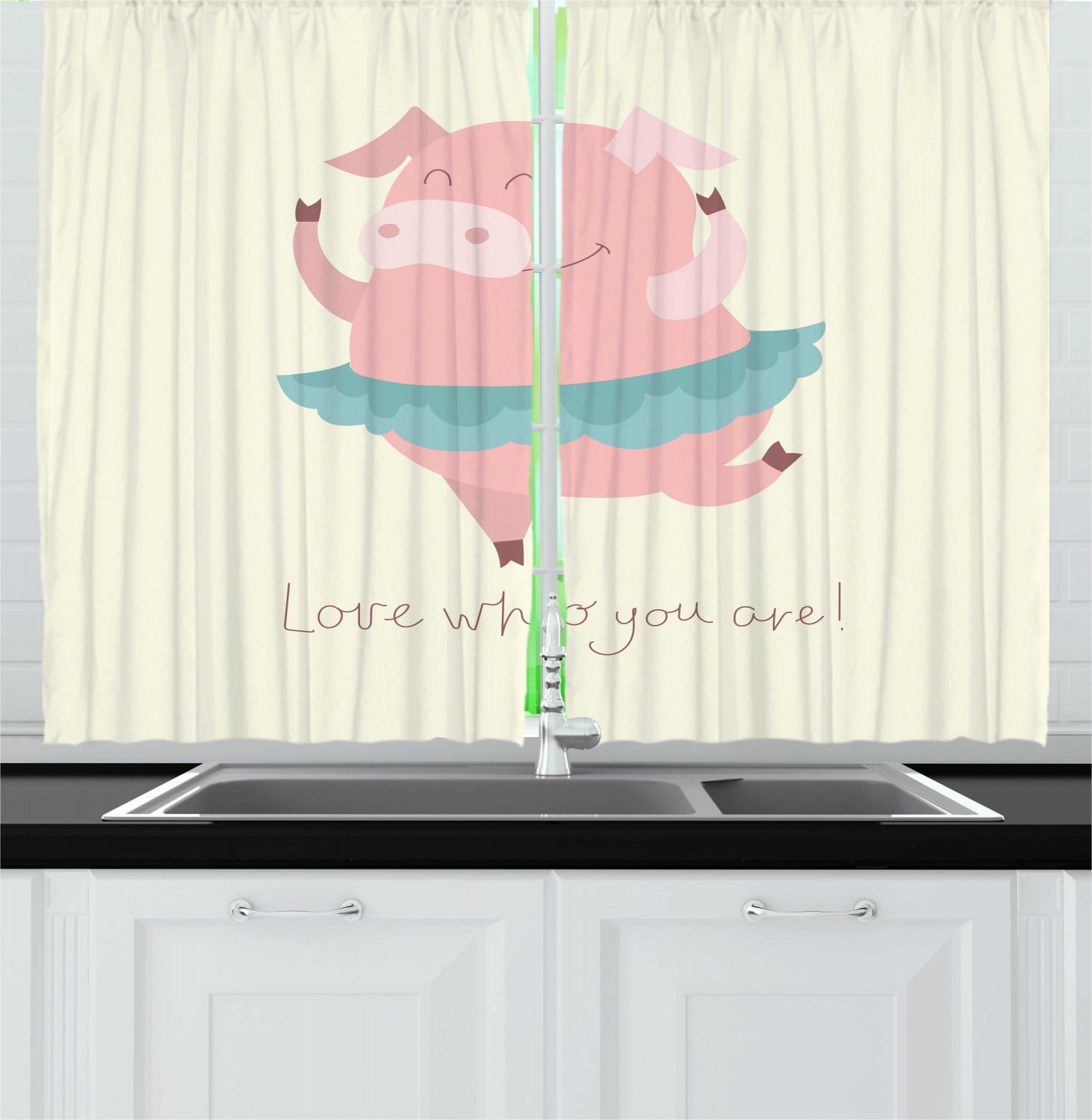 Pig Curtains 2 Panels Set, Love Who You Are Quoting with a Happy ...