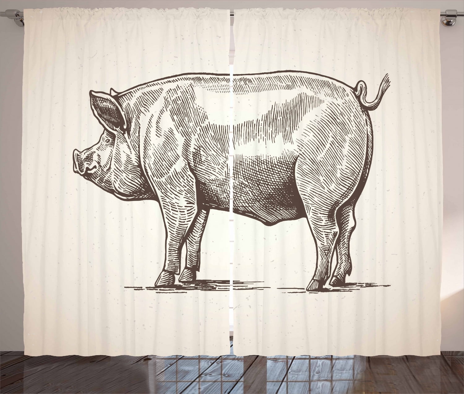 Ambesonne Pig Curtains 2 Panel Set, Vintage Hand-Drawn Image, 108" x 96 ...