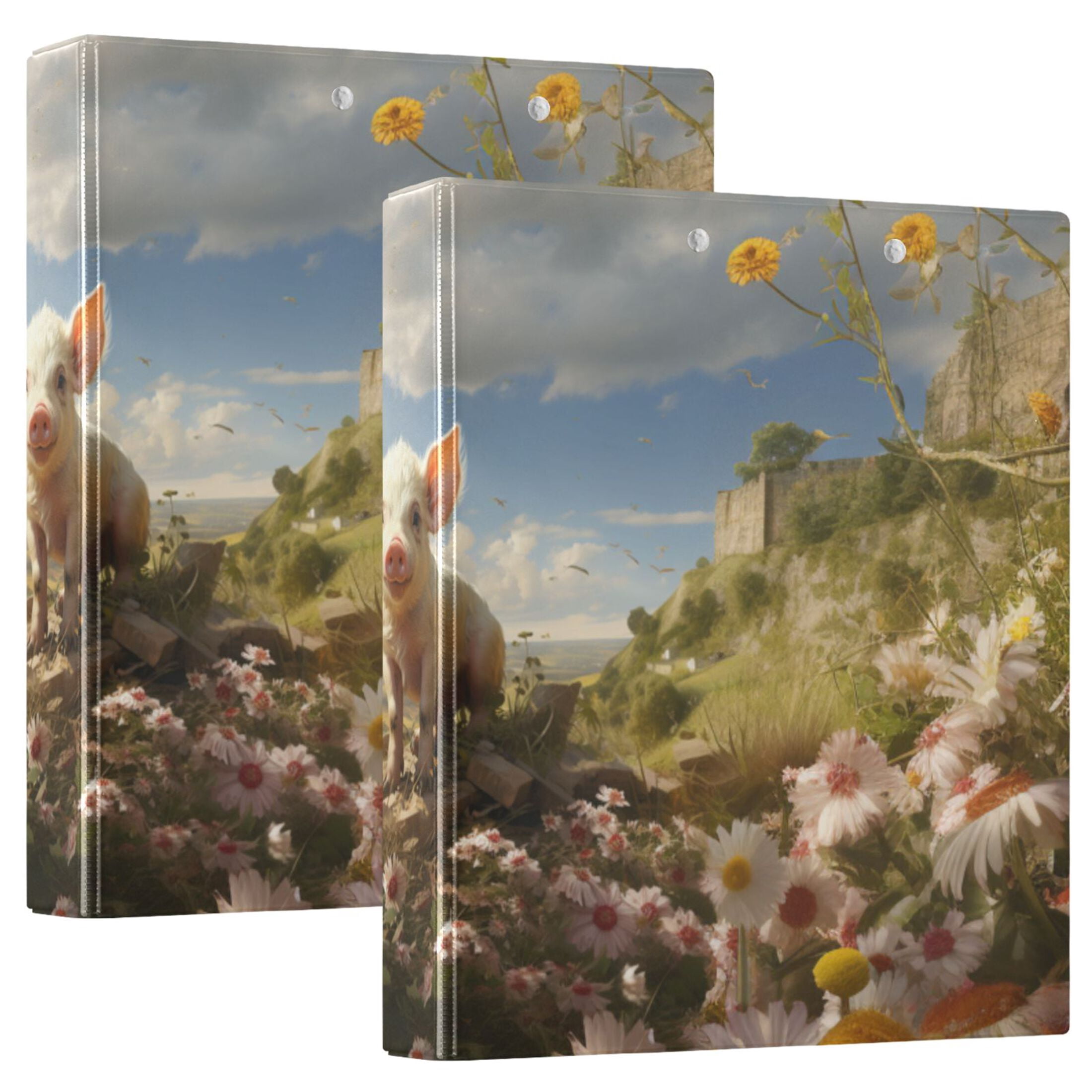 Pig Daisies Flowers Sky 3 Ring Binders 1.5 inch Hardcover File Folders ...
