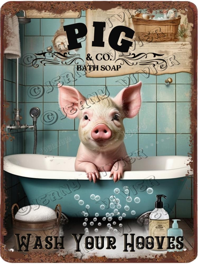 Pig Decor Wash Your Hooves Retro Aluminum Sign 12x16 IN Metal Tin Sign ...