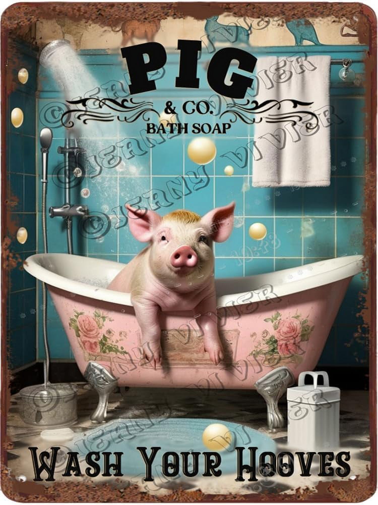 Pig Decor Wash Your Hooves Retro Aluminum Sign 12x16 IN Metal Tin Sign ...