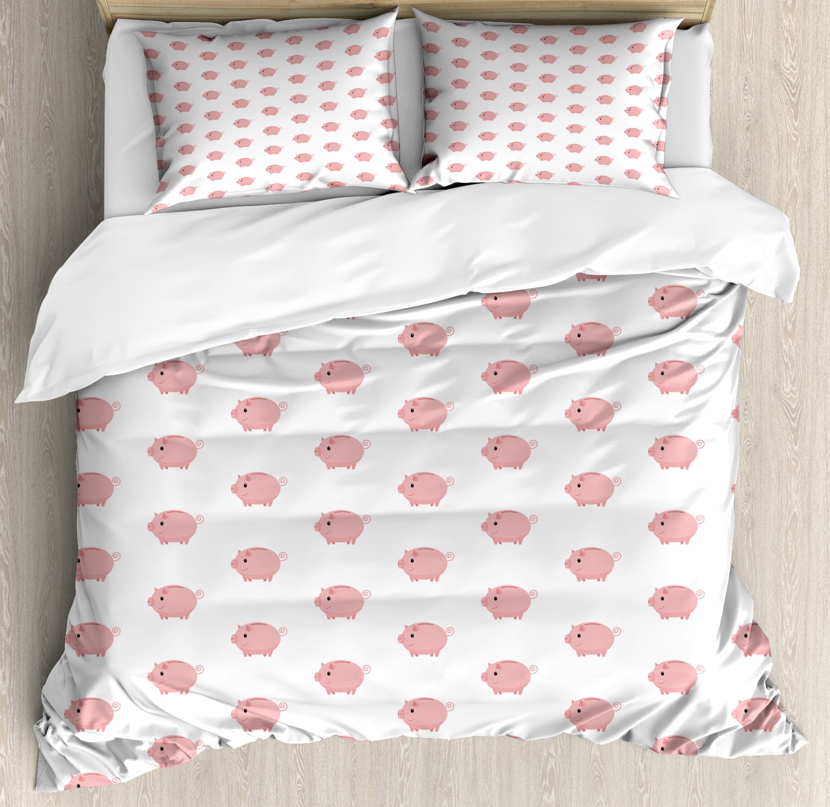 Pig Duvet Cover Set, Concept of Continued Piglet Silhouettes with ...