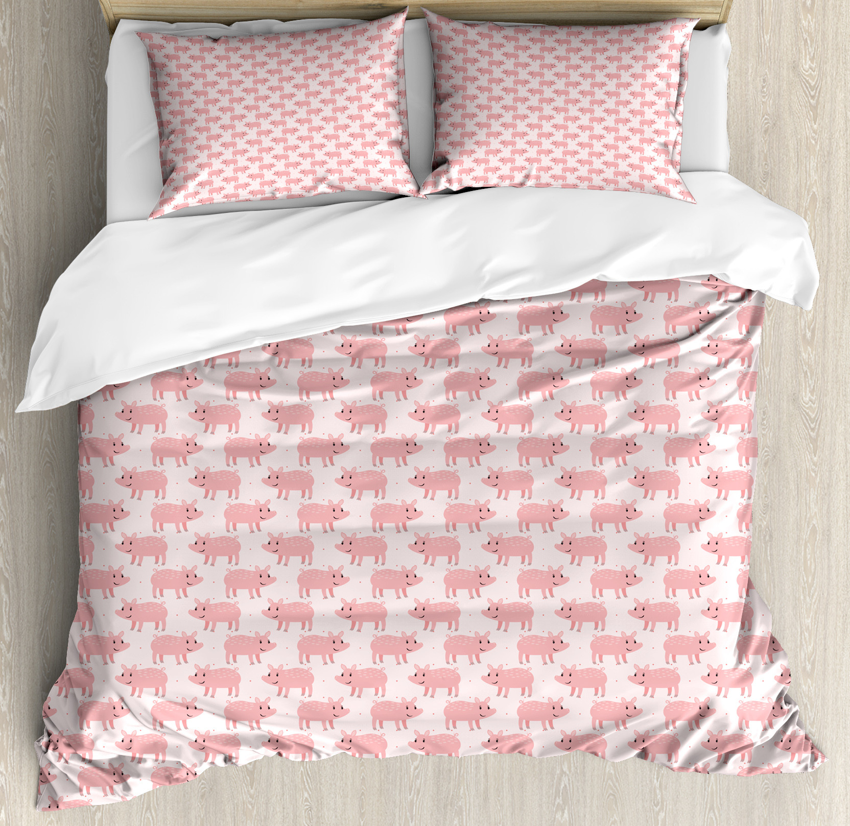 Pig Duvet Cover Set, Funny Piglets at the Farm Animal Cartoon Pastel ...