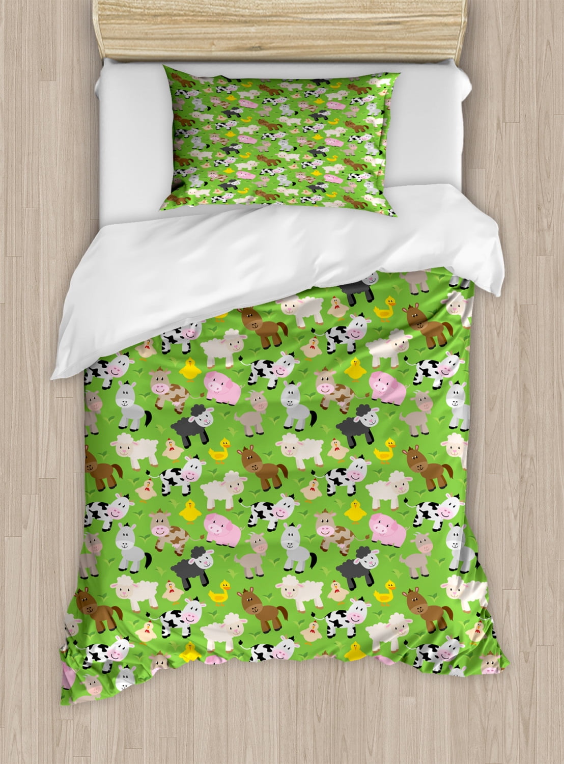 Pig Duvet Cover Set Twin Size, Adorable Creatures Barnyard Themed ...