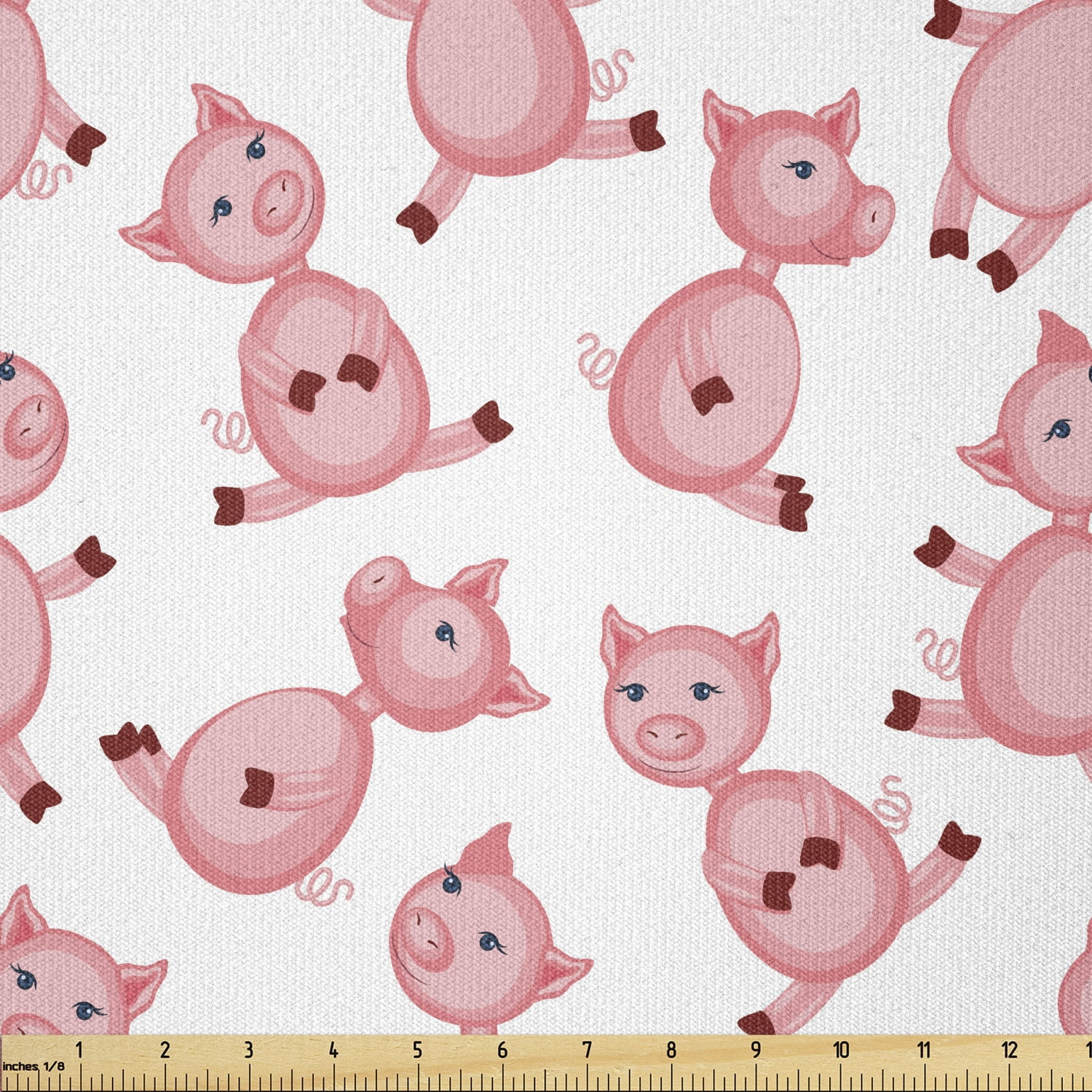 Pig Fabric by The Yard, Cartoon Sitting and Smiling Pigs Pattern Farmer ...