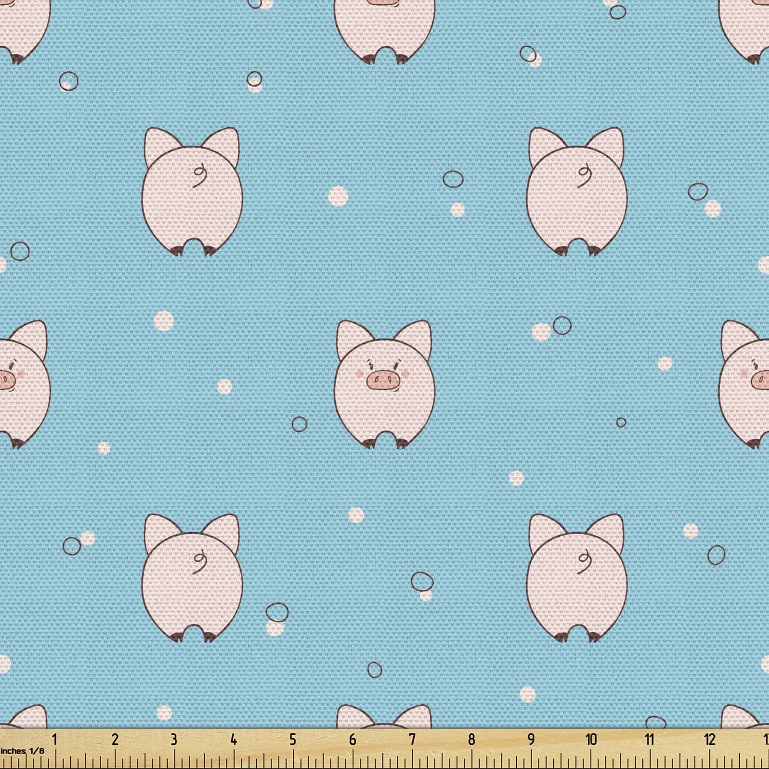 Ambesonne Pig Fabric by the Yard Upholstery, Farmland Animal Cartoon, 1 ...