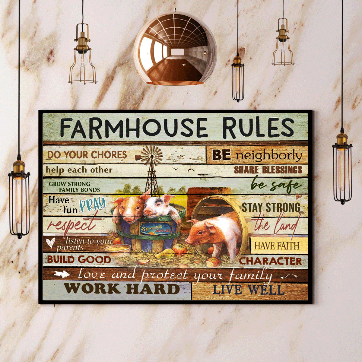 Pig Farmhouse Rules Love Protect Your Family Poster No Frame Matte Wall ...