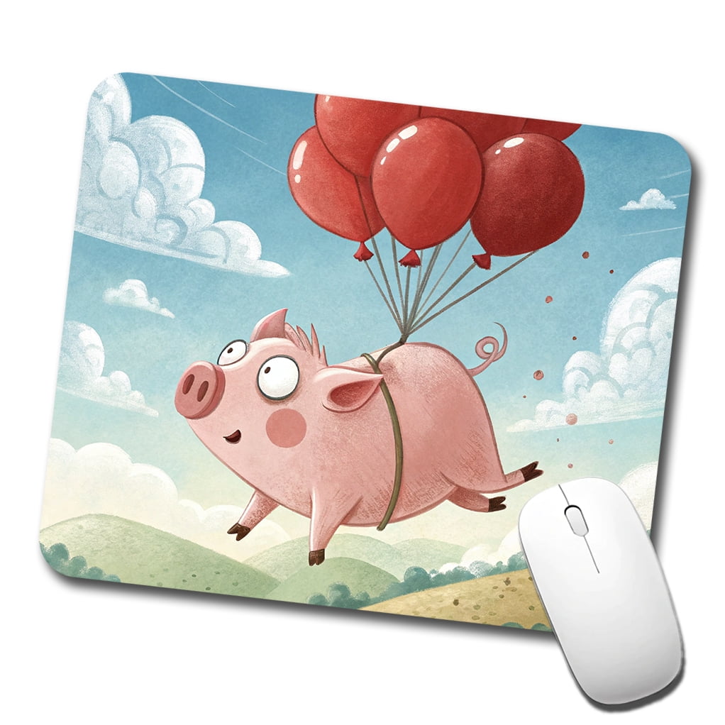 Pig Floating Through Sky Hanging From Red Balloons Mouse Pad Low ...