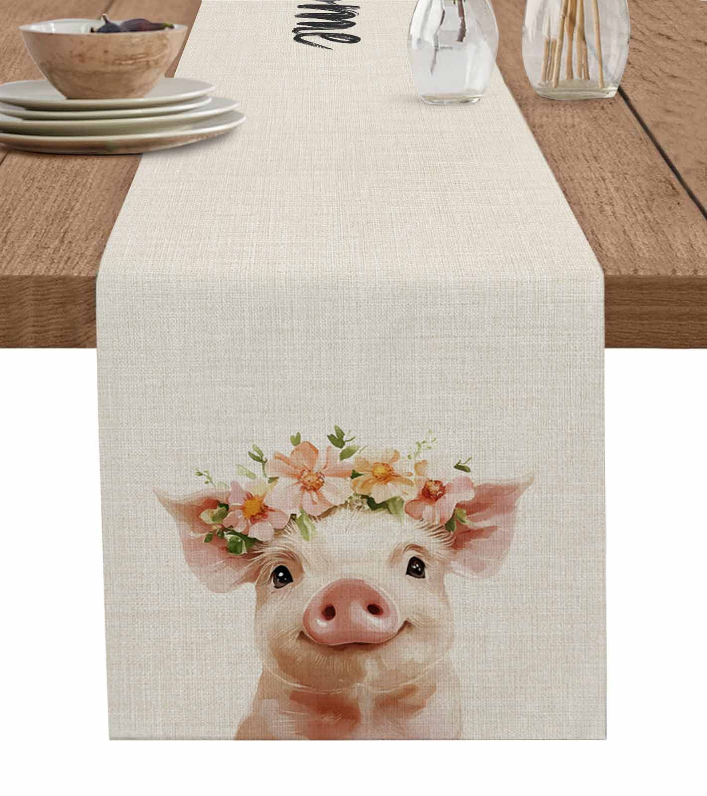 Pig Flower Garland Table Runner 72 Inches, Farm Animal Cottagecore ...