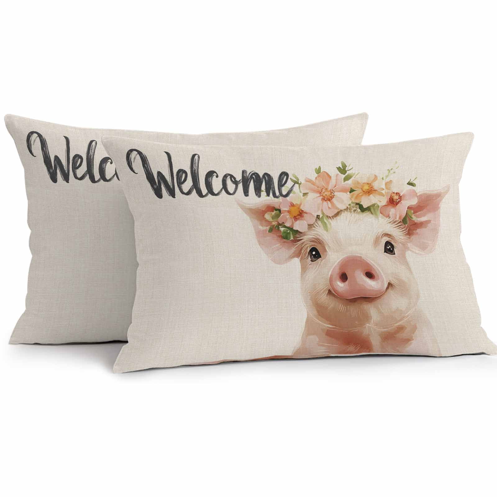 Pig Flower Garland Waterproof Outdoor Throw Pillow Covers 12''x20 ...