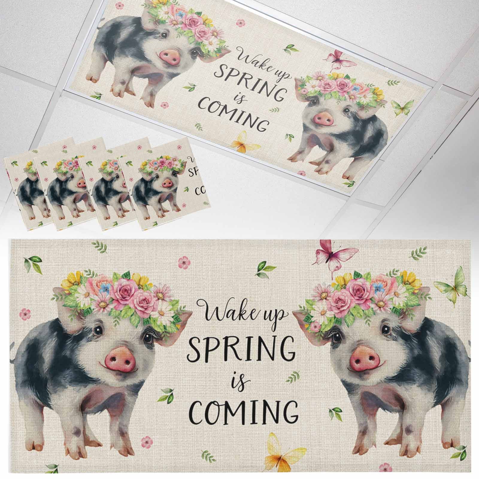 Pig Fluorescent Light Covers Watercolor Spring Pink Yellow White Floral ...