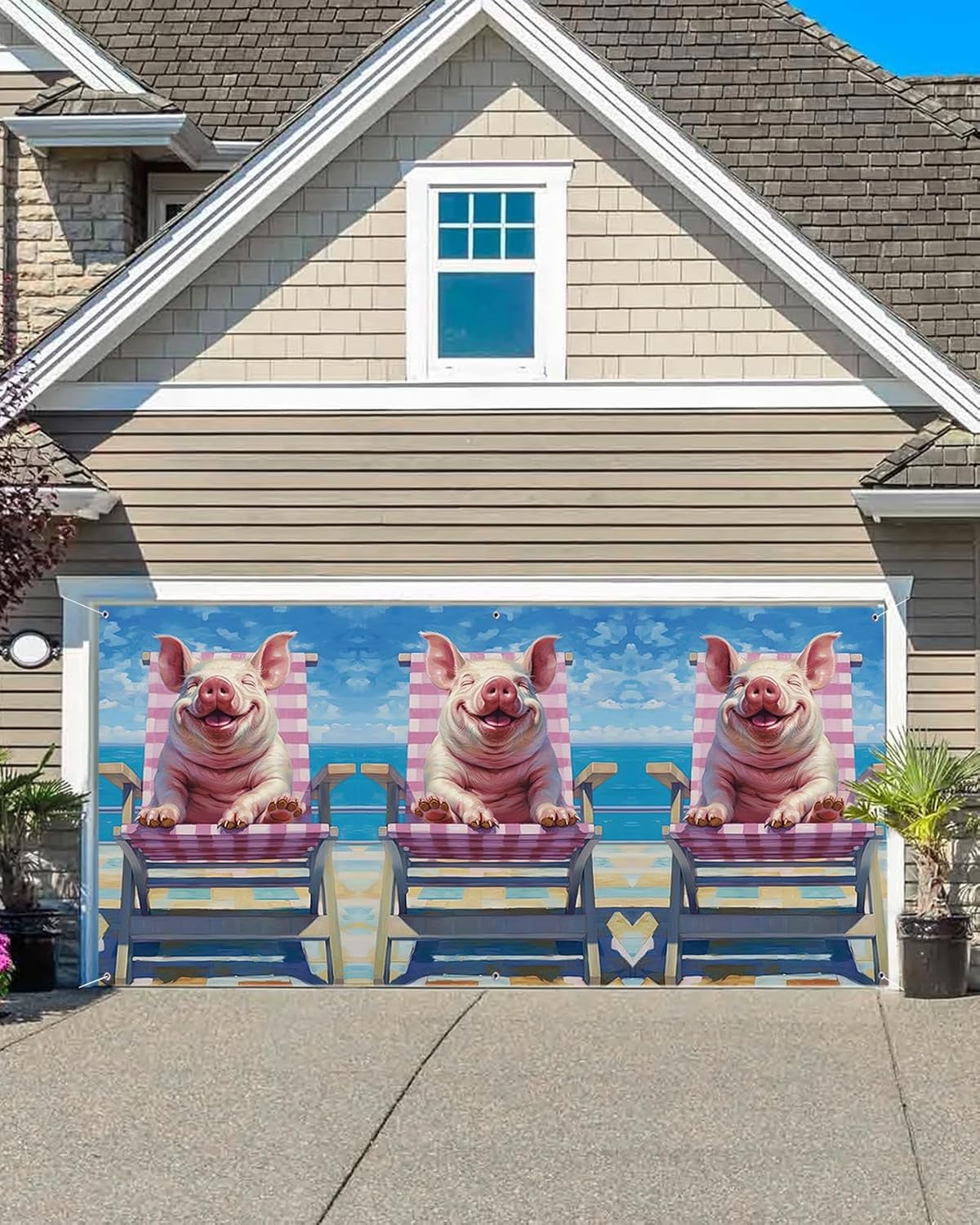 Pig Garage Door Decorations, Garage Door Cover with Grommets, Garage ...
