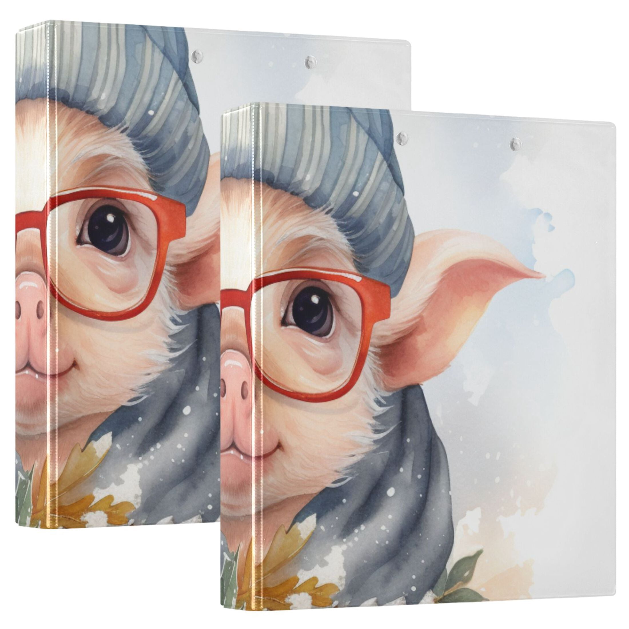 Pig Glasses Pines Leaves 3 Ring Binders 1.5 inch Hardcover File Folders ...